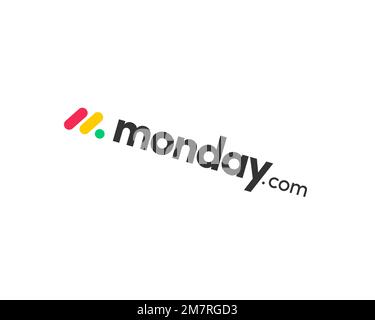 Monday. com, rotated logo, white background Stock Photo - Alamy