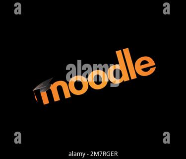 Moodle, rotated logo, black background B Stock Photo - Alamy