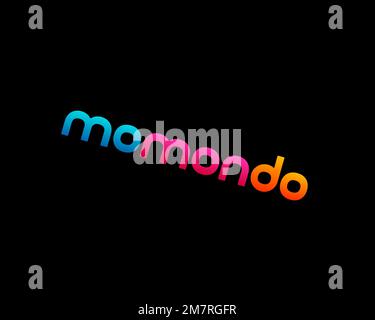 Momondo, rotated logo, black background Stock Photo - Alamy