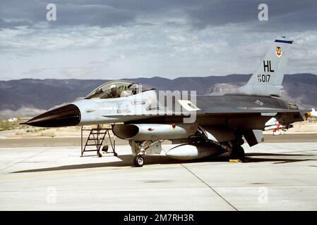 A left front view of an F-16A Fighting Falcon aircraft from the 4th ...