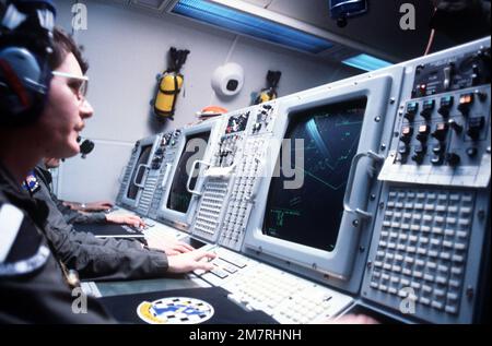 A radar scope monitors airborne aircraft traffic in Treviso at Aviano ...