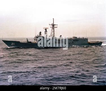 A port side view of the Oliver Hazard Perry Class, Guided Missile ...