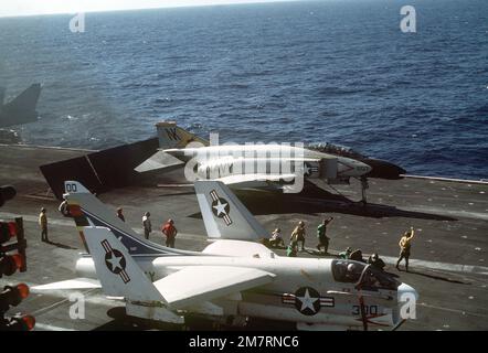An F-4 Phantom II aircraft from Fighter Squadron 161 (VF-161) is ...