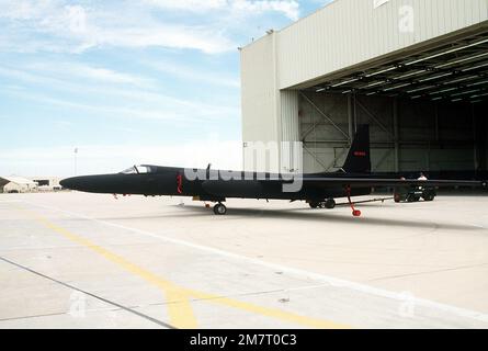 An air-to-air left side view of a TR-1 tactical reconnaissance aircraft ...