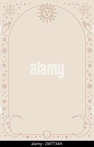 Celestial esoteric frame, mystic line border isolated on white background, elegant boho ...