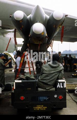The missile crew from the 416th Bomb Wing, position an Air-Launched ...