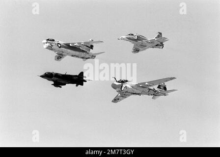 Five A-7E Corsair aircraft from Attack Squadron 72 (VA-72) fly in ...