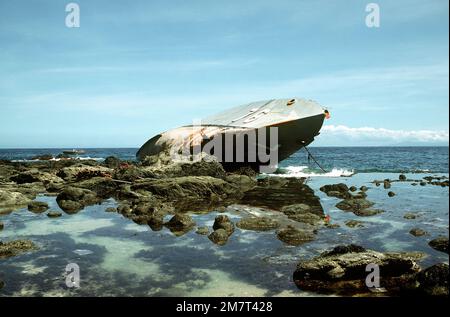 A view of the bow portion of the capsized Philippine destroyer DATU ...