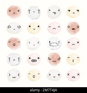 Watercolor emoticon design element vector with diverse feelings in ...