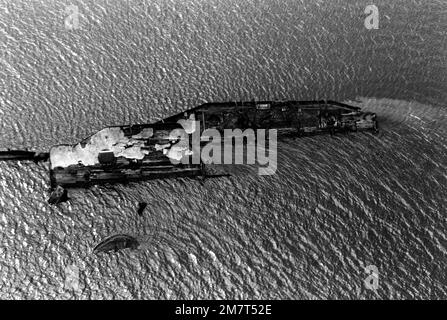 A view of the USS UTAH Memorial, with the wreckage of the ship in the ...