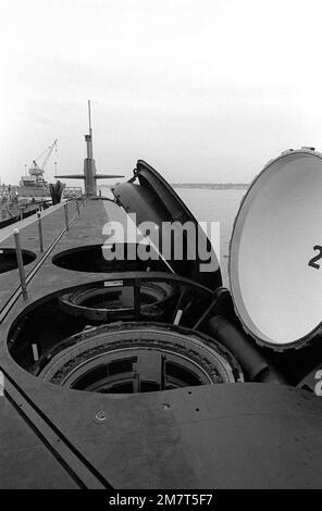 A deck view, looking toward the bow, of the nuclear-powered ballistic ...