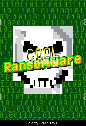 Cartoon Computer With the word Ransomware. Message of a screen ...