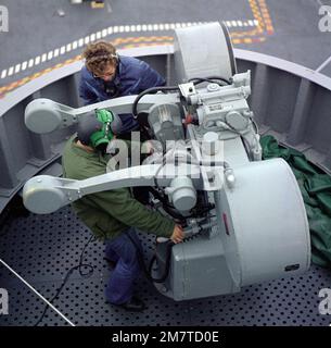 A gunner's mate mans the Mark 115 Sea Sparrow fire control system ...