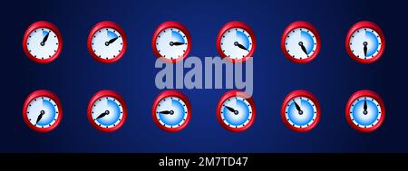 Clock game icons, time animation sprite sheet. Alarm clock with moving ...