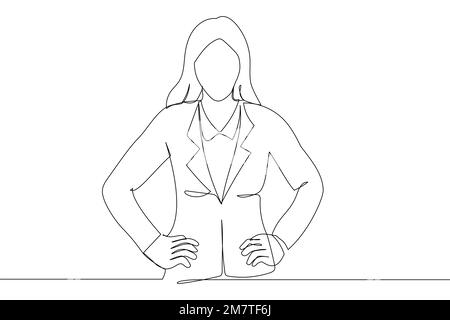 Simple line drawing illustration of a businesswoman in a suit ...