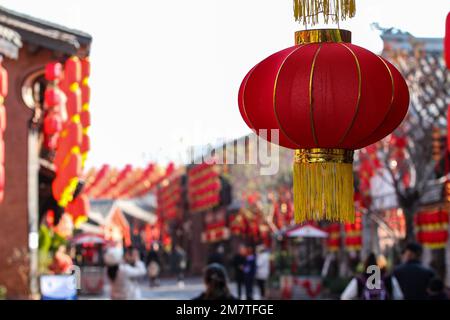 XICHANG, CHINA - JANUARY 11, 2023 - Lanterns are hung in Jianchang ...