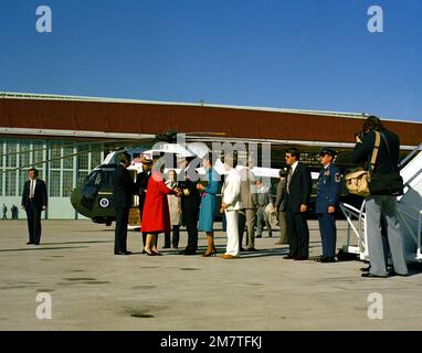 President and Mrs. Ronald Reagan are greeted by GEN Robert E. Huyser on ...