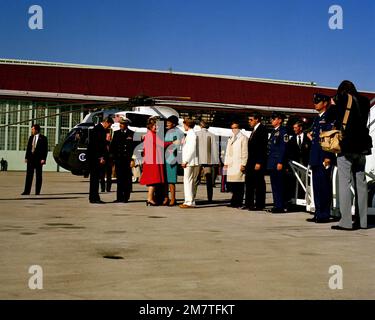 President and Mrs. Ronald Reagan are greeted by GEN Robert E. Huyser on ...