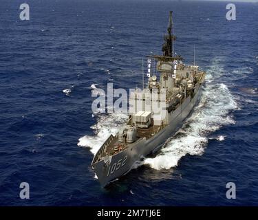 Aerial port bow view of the Knox class frigate USS HEPBURN (FF 1055 ...