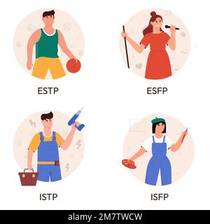 Set of explorers MBTI person types. Socionics mbti. Personality test ...