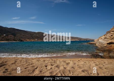 The amazing sandy and turquoise beach of Kalamos in Ios Cyclades Greece ...