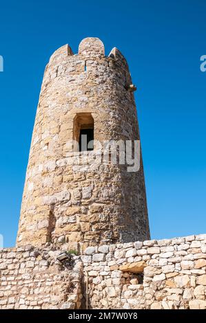 circular watchtower, Ulldecona Castle, Catalonia, Spain Stock Photo - Alamy