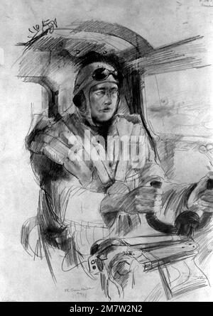 Artwork: "Pilot at Plane Controls" Artist: R. Hartl. Country: Unknown ...
