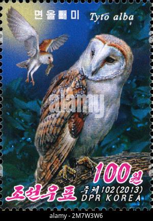 2013 North Korea stamps set. Owls. Northern hawk-owl, northern hawk owl ...