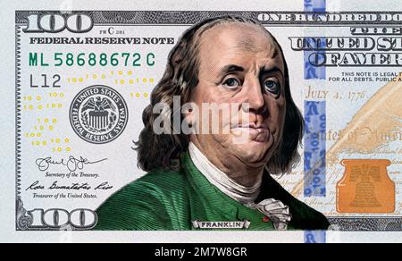 fragment of new colorized 100 dollar banknote for design purpose Stock ...