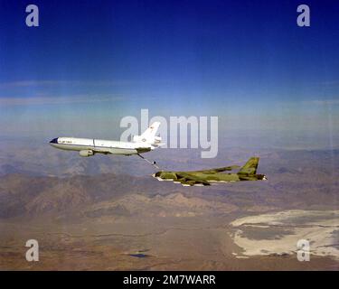 A left side view of a B-52 Stratofortress aircraft releasing an AGM-109 ...