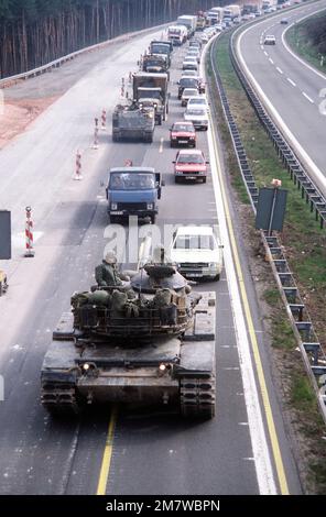 A view of 3rd Armored Division M-60A3 tanks and armored personnel ...