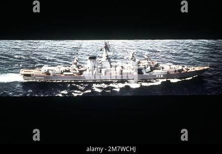 A starboard beam view of the Soviet Kara class guided missile cruiser ...