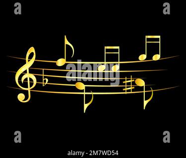 Music notes icon in gold glitter texture. Sparkle luxury style vector ...