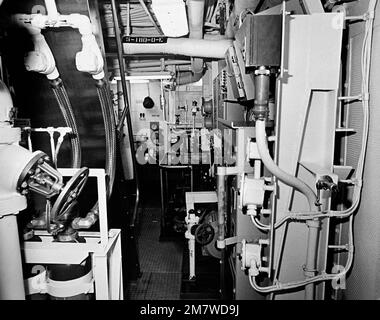 An interior view of auxiliary machine room No. 2 on the guided missile ...