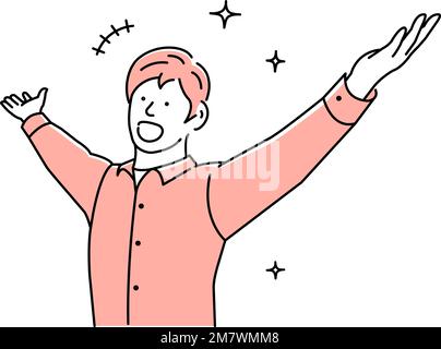 happy young man open arms cartoon vector illustration thick line Stock ...
