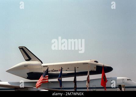 Right side view of the 747 Shuttle carrier aircraft carrying the ...