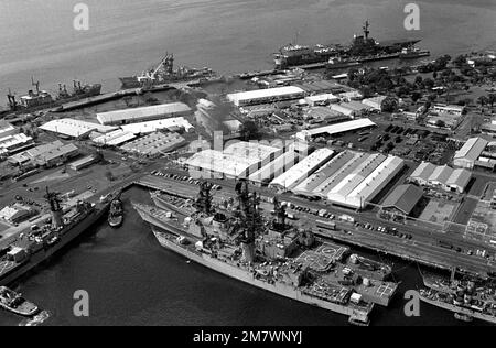 USS Coral Sea - Belknap (CG-26) and Seattle (AOE-3) at Augusta Bay ...