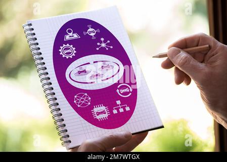 Hand drawing connected cars concept on a notepad Stock Photo - Alamy