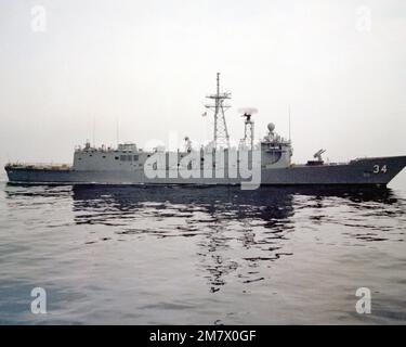 Aerial starboard beam view of the Perry class guided missile frigate ...