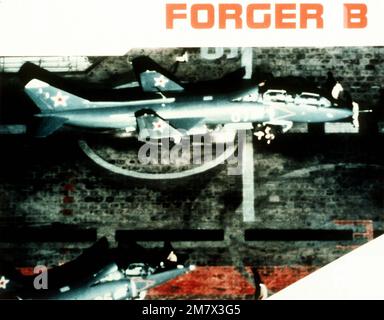 Right side view of a Soviet Yak-36 Forger aircraft on the deck of a ...