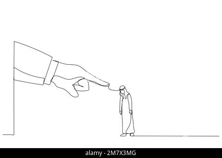 Drawing of giant hand angry points a finger at businessman employee ...