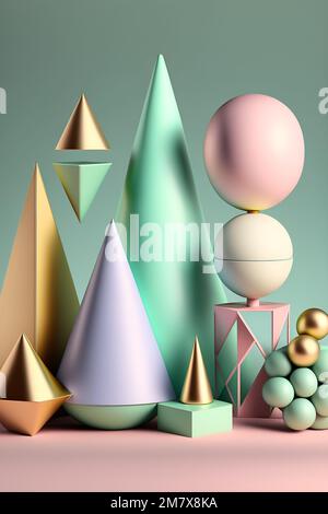 Group of 3D geometric shapes with matt pastel gradients. Abstract scene ...