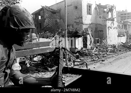 Evidence of fierce fighting as seen from a U.S. Marine truck ...