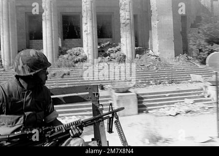 Evidence of fierce fighting as seen from a U.S. Marine truck ...