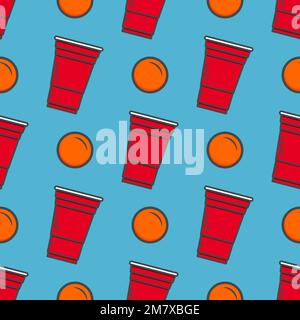 Beer pong seamless pattern. Red plastic cups on blue background. Famous ...