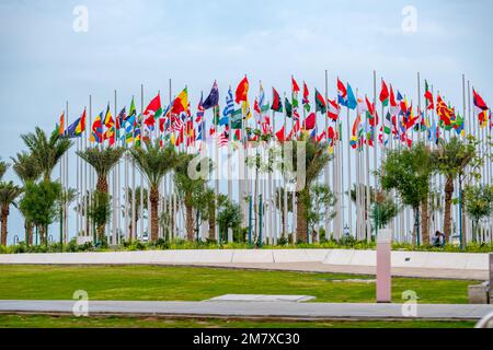 The Flag Plaza in Doha, Qatar with 119 flags from countries with ...