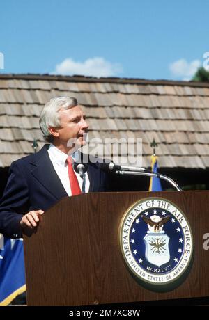 Under Secretary of the Air Force Edward C. Aldridge Jr. presents the ...