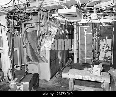An interior view of the radar, IFF and combat information center space ...