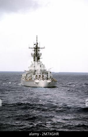 A stern view of the battleship USS NEW JERSEY (BB-62) taken from the ...