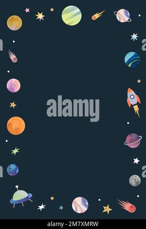 Colorful galaxy watercolor doodle frame on pastel background vector ...